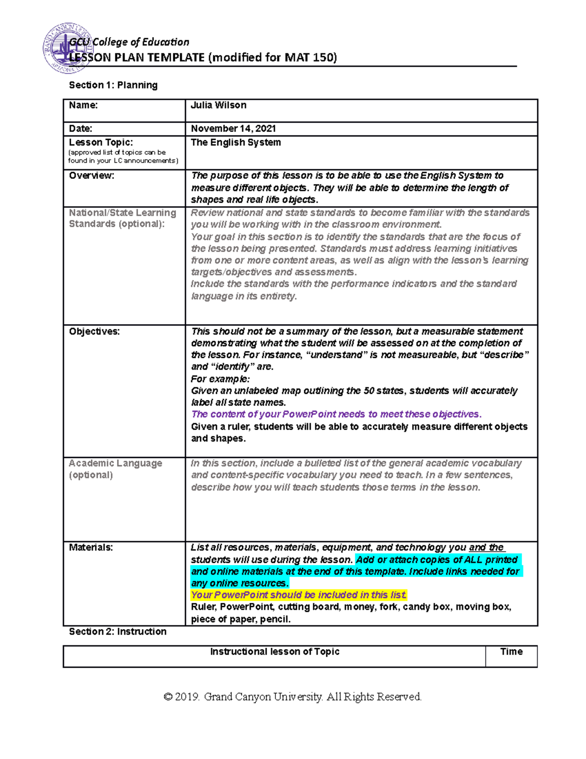 Final Project Lesson Plan Template for Mathematics for Elementary ...