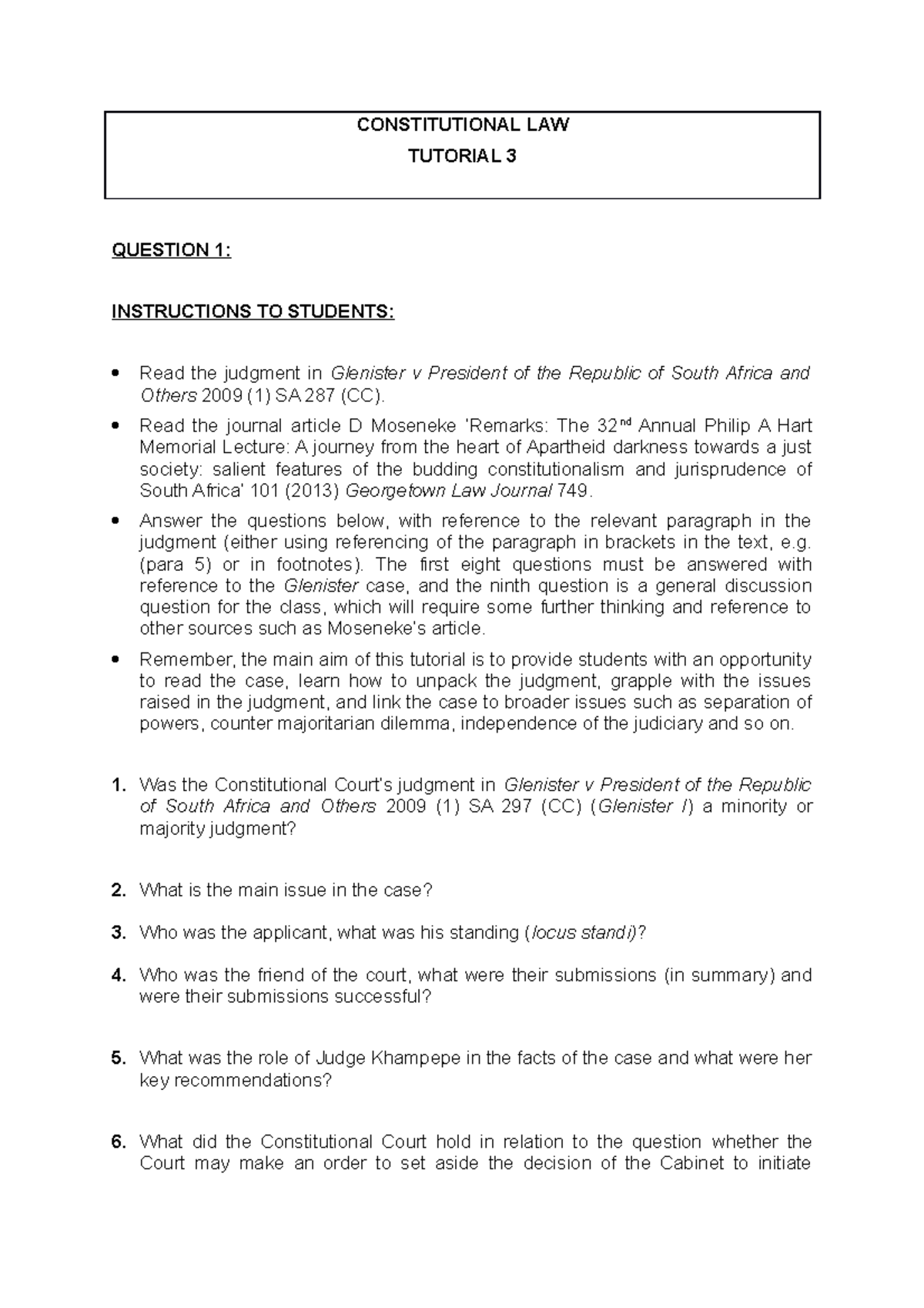 Tutorial 3 - judicial authority - CONSTITUTIONAL LAW TUTORIAL 3 ...