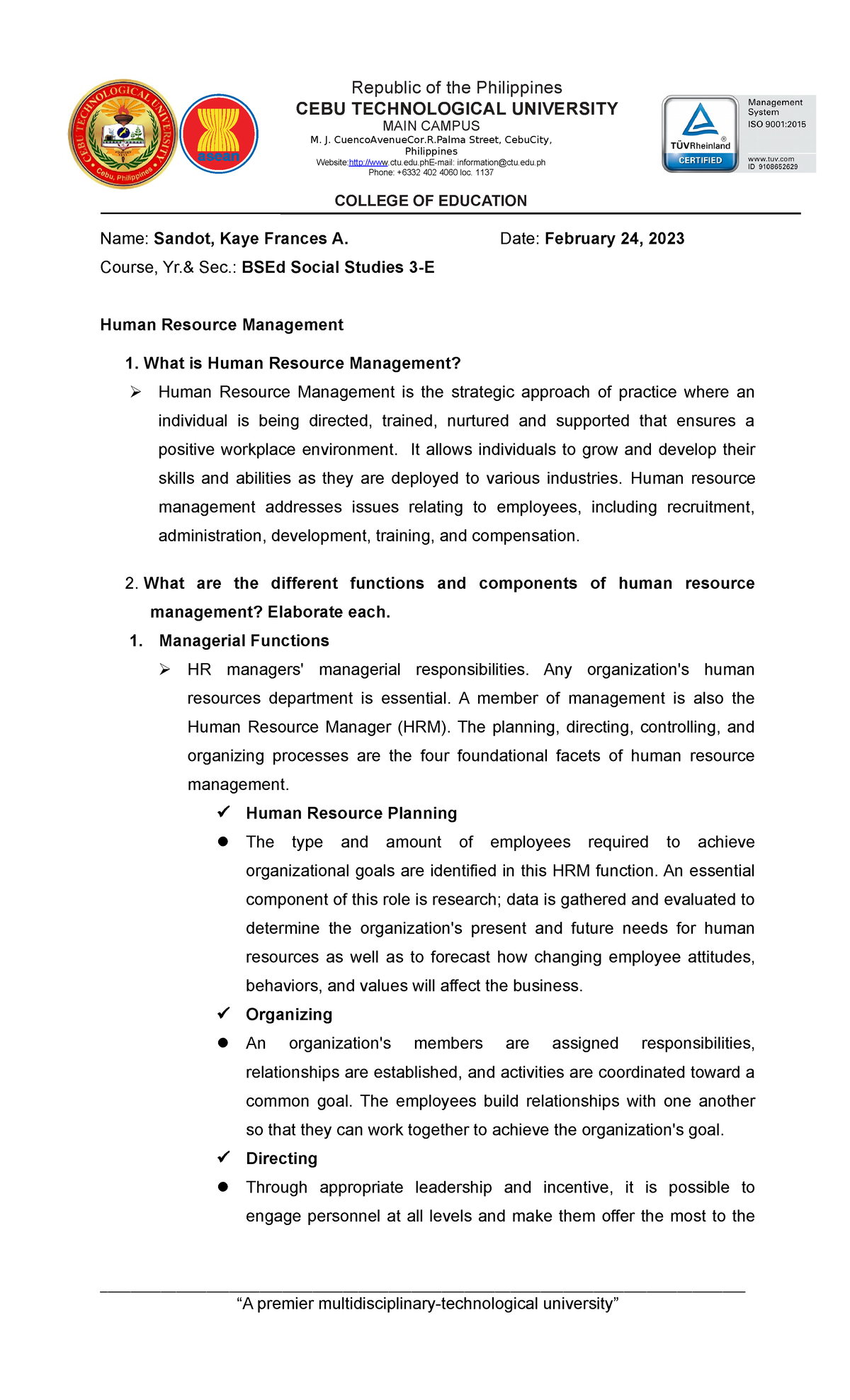 Human Resource Management - Republic of the Philippines CEBU ...