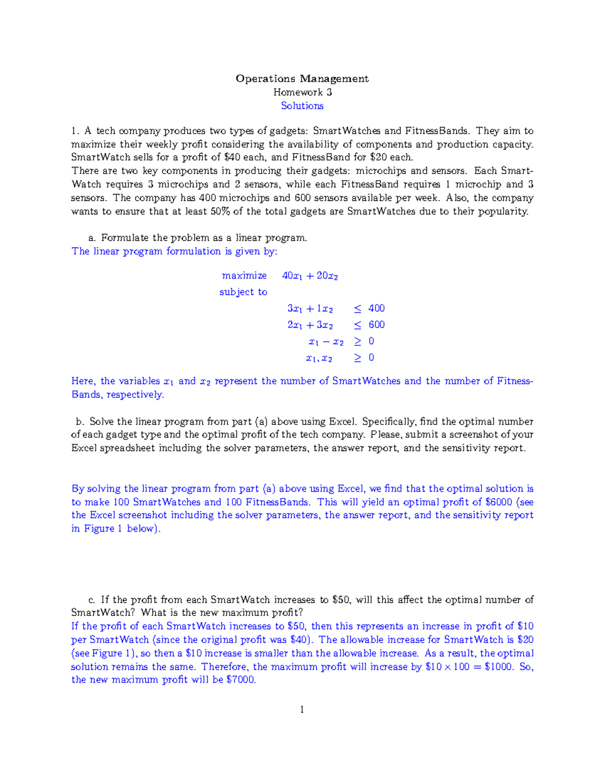 HW3Solutions operational management Linear programming - Operations Management Homework 3 ...