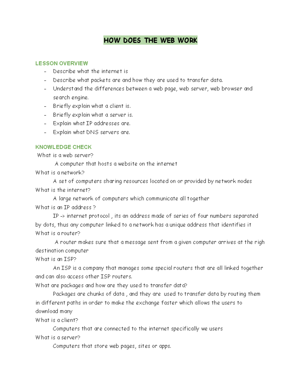 How does the web work - how the web works notes and questions and ...
