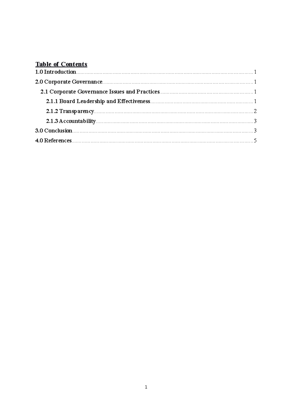 Corporate Governance individual - Table of Contents 1 - Studocu