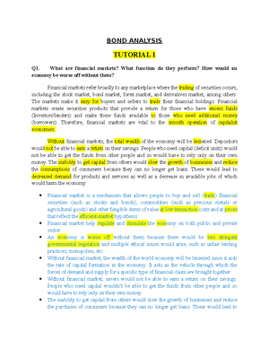 Bond Analysis Tutorial 5 6 - BBMF3173 BOND ANALYSIS TUTORIAL 5: Bond Valuation 1. Distinguish ...