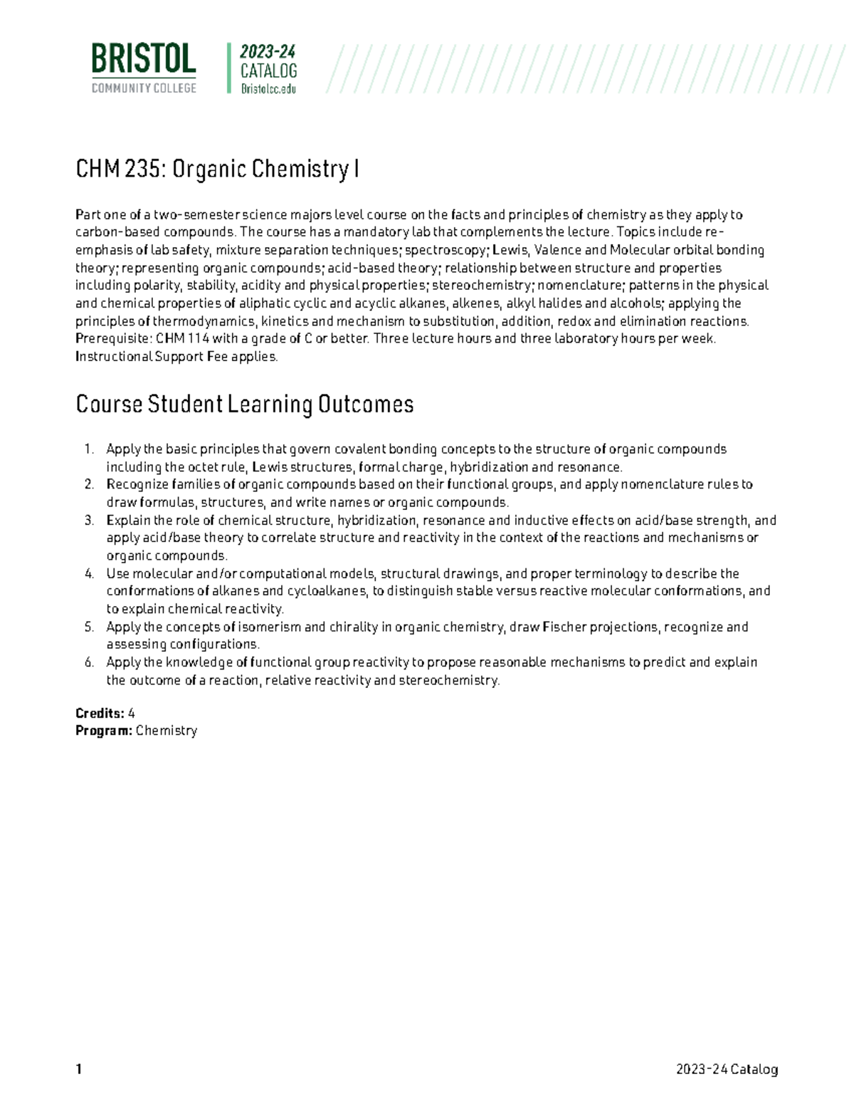 Chm-235 - CHM 235: Organic Chemistry I Part one of a two-semester ...