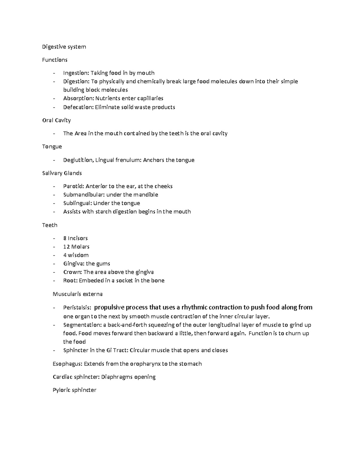 Digestive system notes - Digestive system Functions Ingestion: Taking ...
