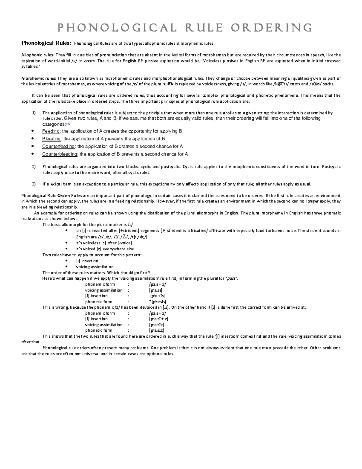 2.4 Rules and Rule Ordering in Phonology - P H O N O L O G I C A L R U L E O R D E R I N G - Studocu