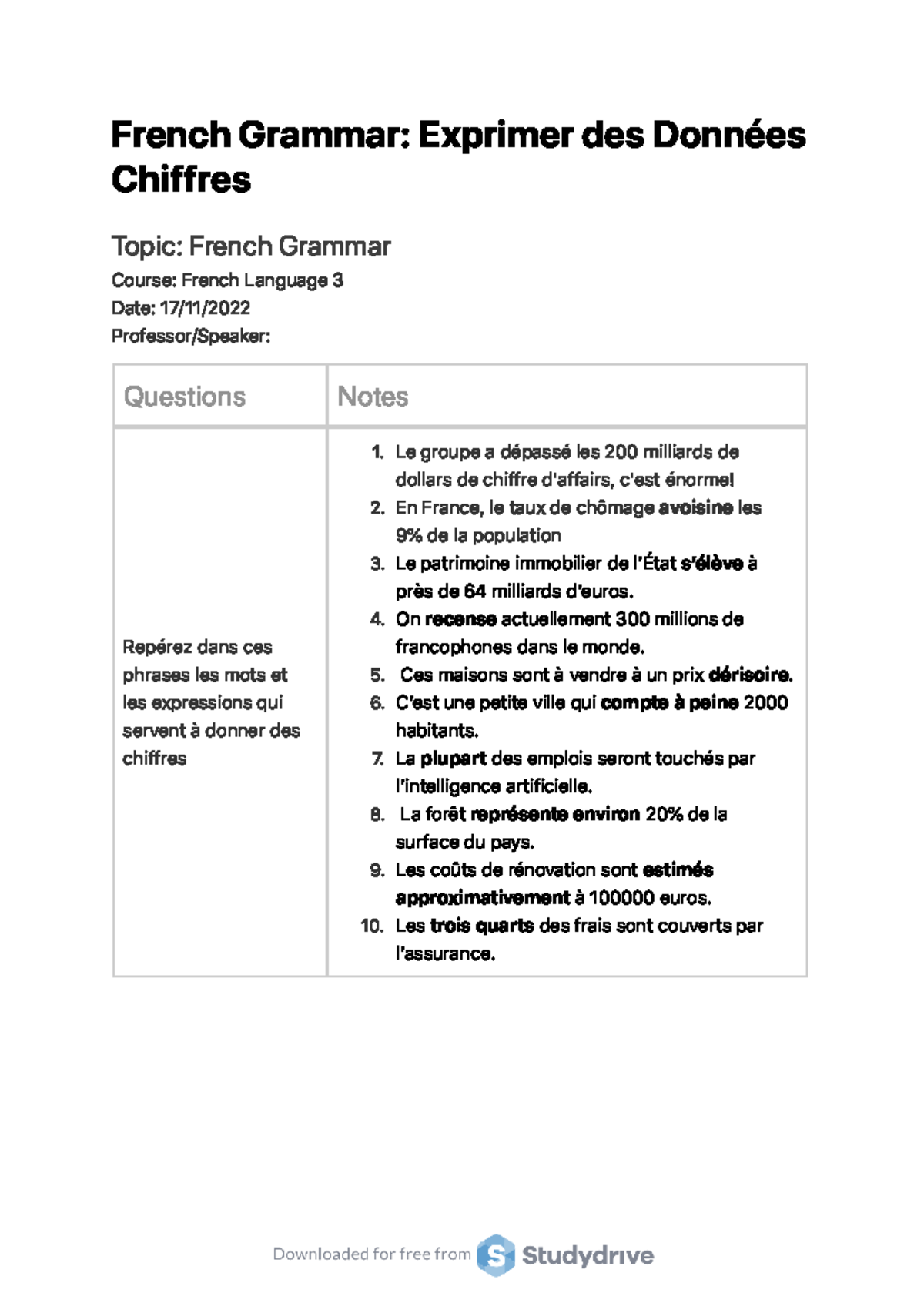 French Grammar Exprimer des Données Chiffres - French Grammar: Exprimer ...