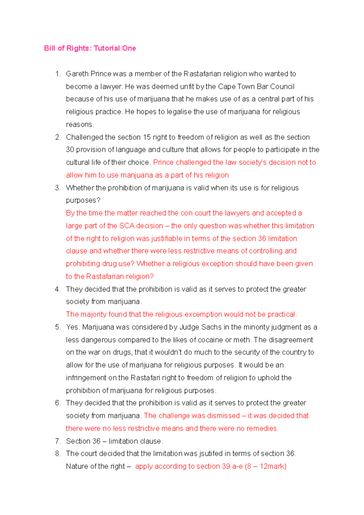 Bill of Rights tutorial 1 - Bill of Rights: Tutorial One Gareth Prince ...