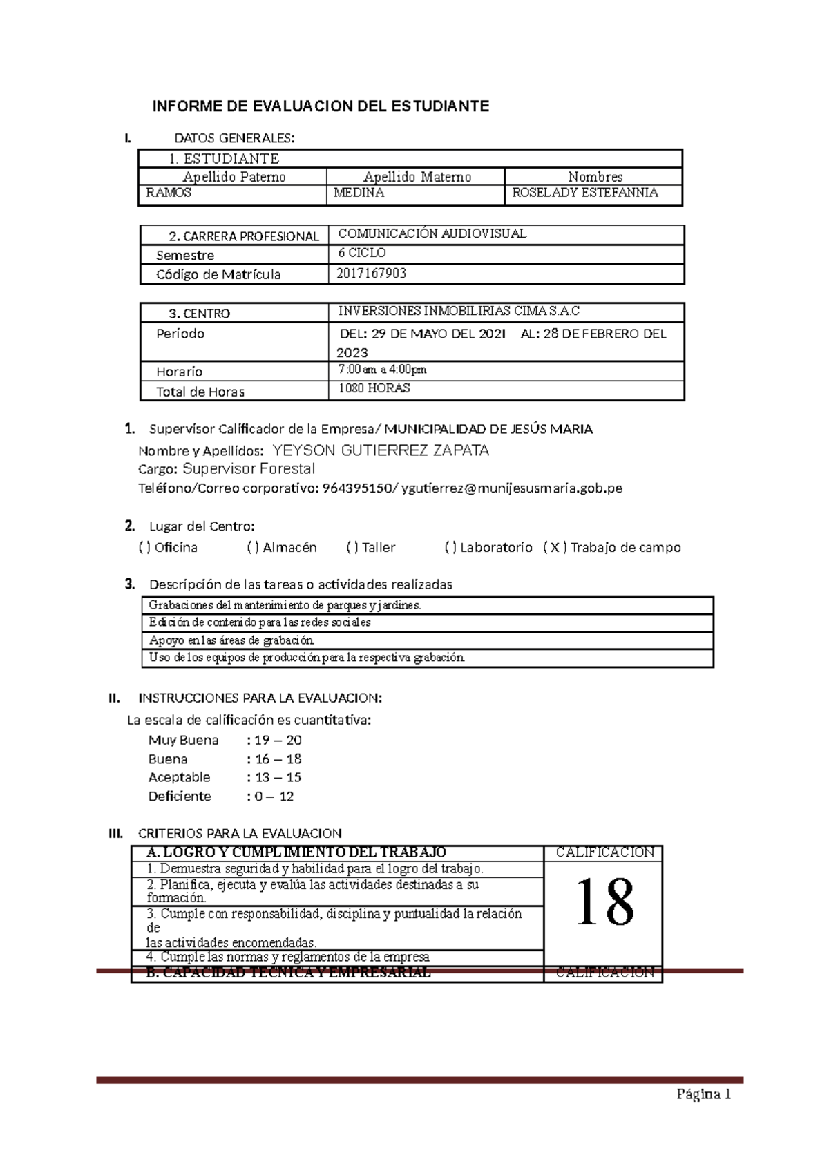Parar A JPG - loce - INFORME DE EVALUACION DEL ESTUDIANTE I. DATOS GENERALES: 1. ESTUDIANTE ...