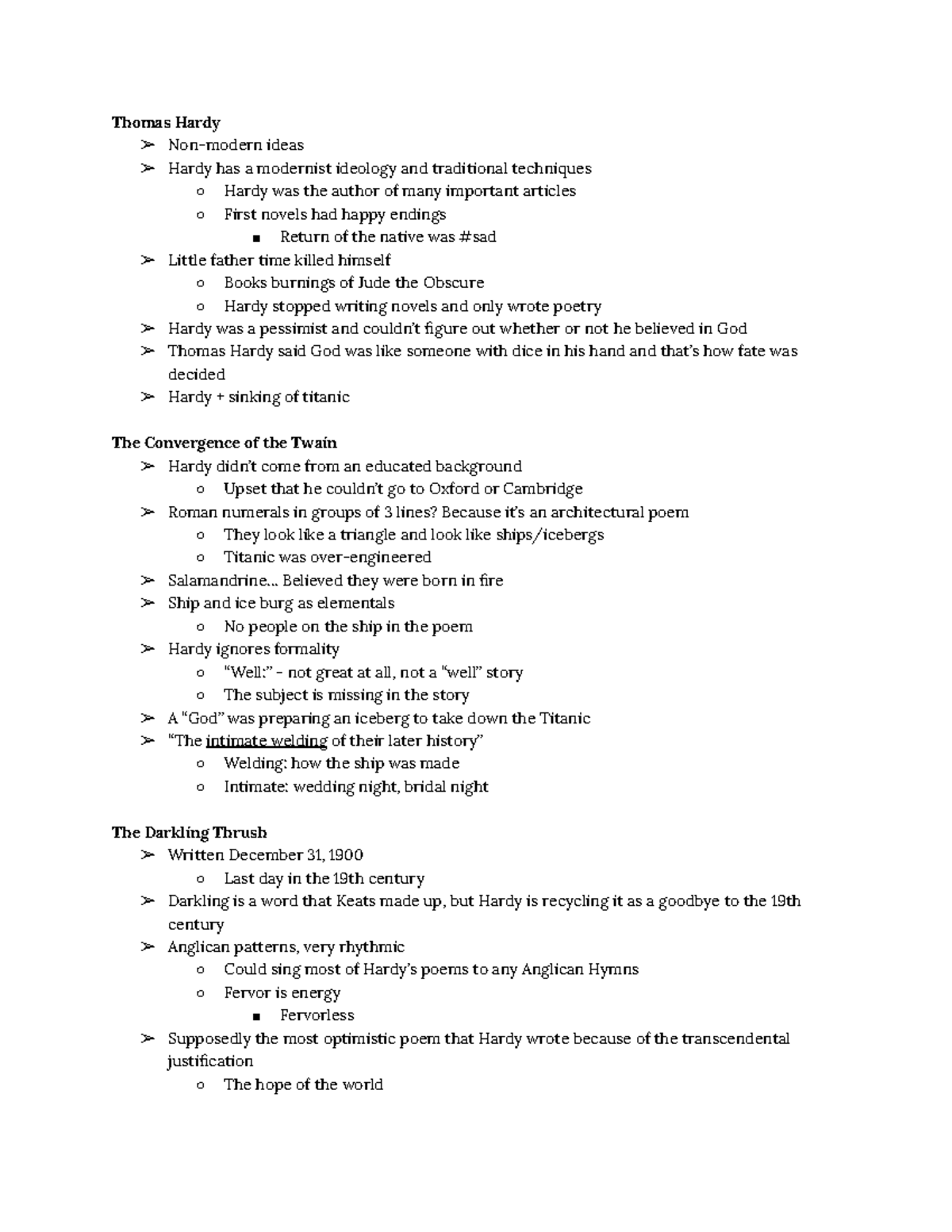 ENGL231 Hardy and Hopkins - Thomas Hardy Non-modern ideas Hardy has a ...