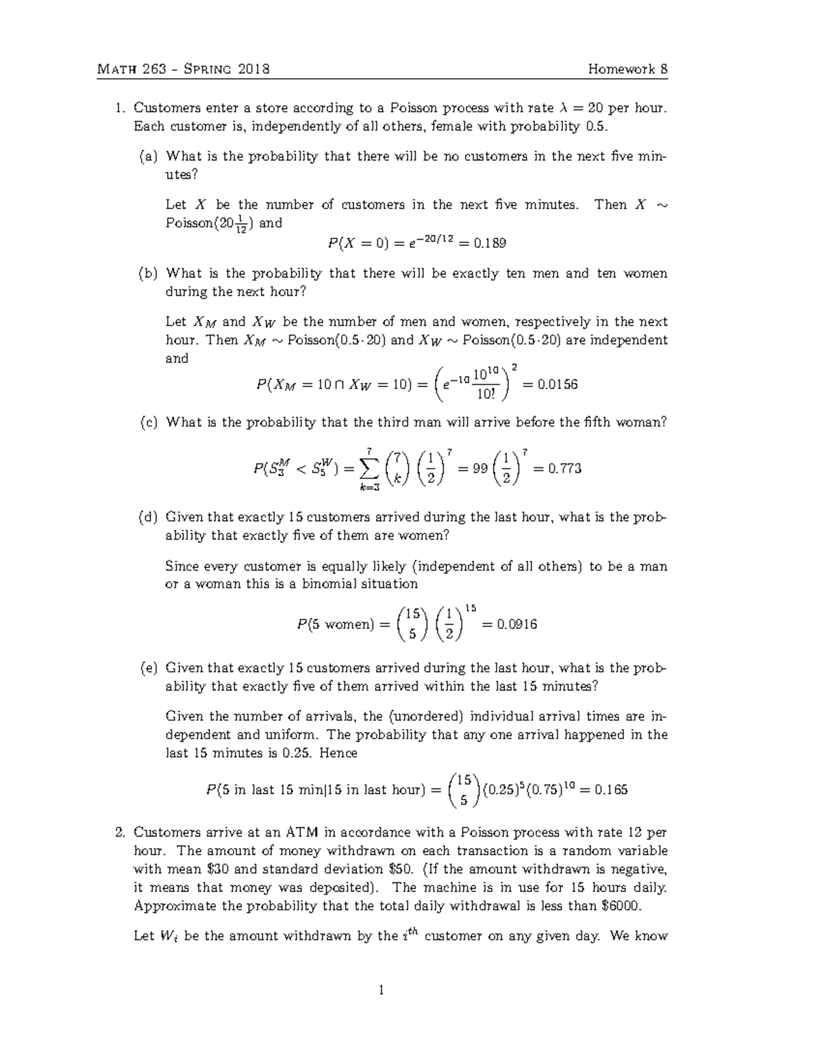Homework 263 Solutions 8 - Customers enter a store according to a ...