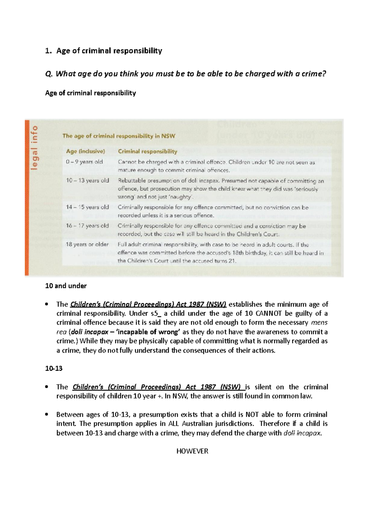 Age of criminal responsibility -Case Study & Questions-1 - 1. Age of ...