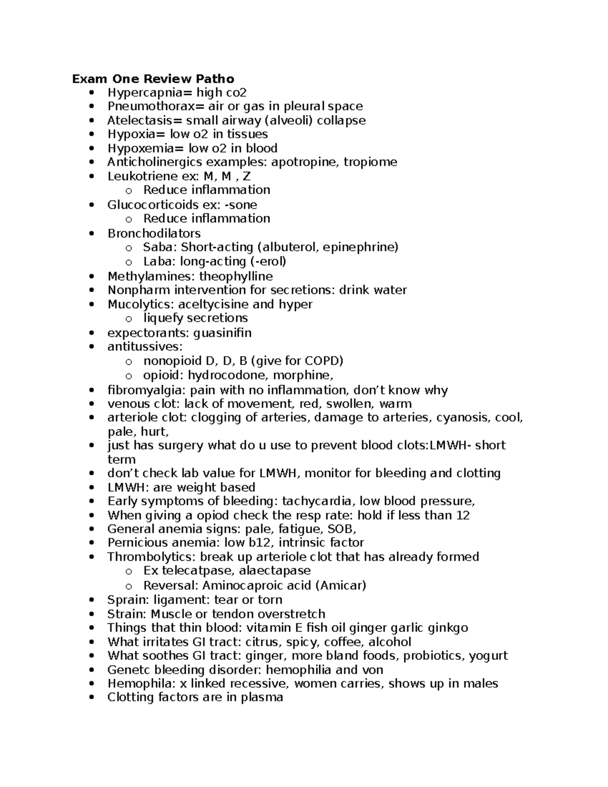 Exam One Review Patho - exam reveiw fo microbiolog - Exam One Review ...