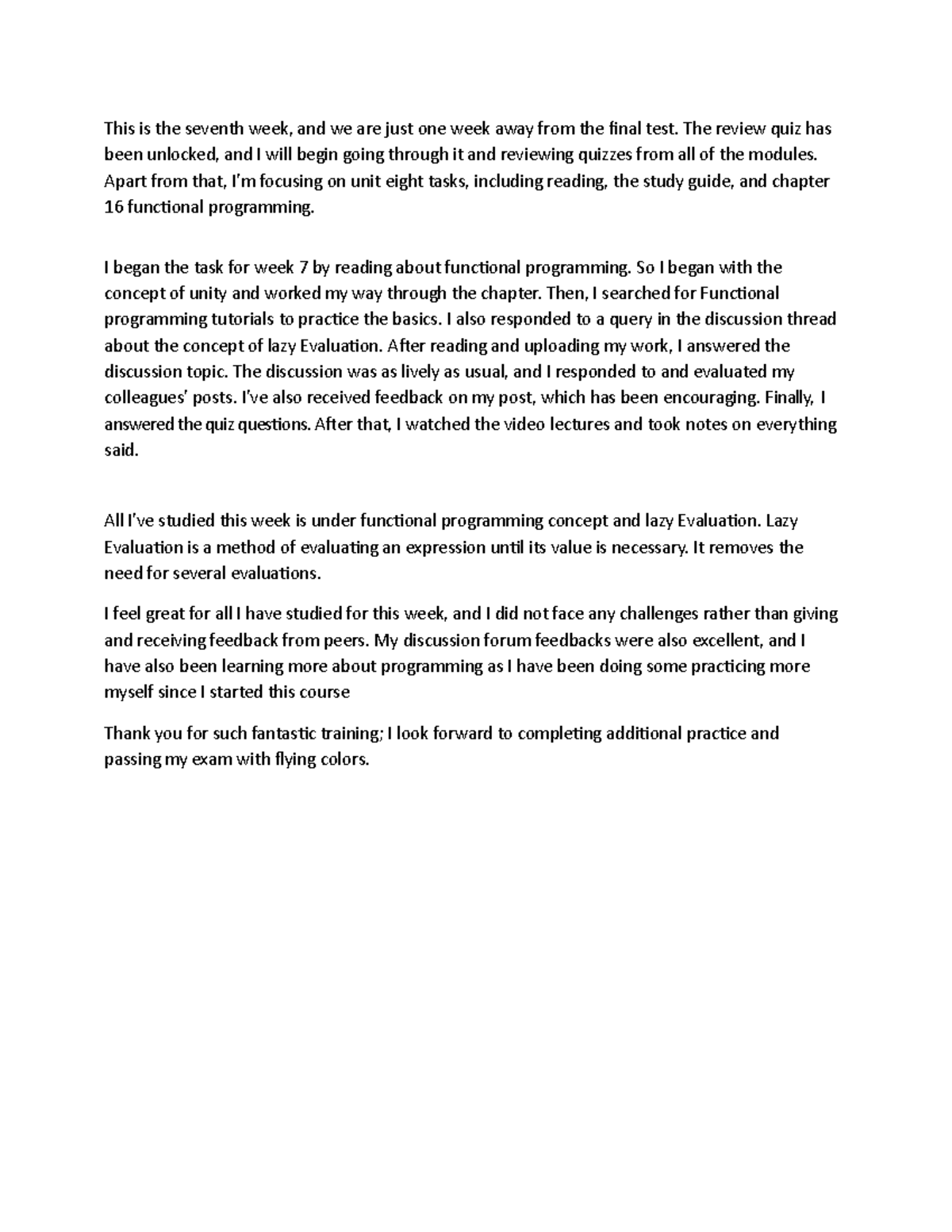 Learning Journal UNIT 7 CS 4402 - This is the seventh week, and we are just one week away from ...