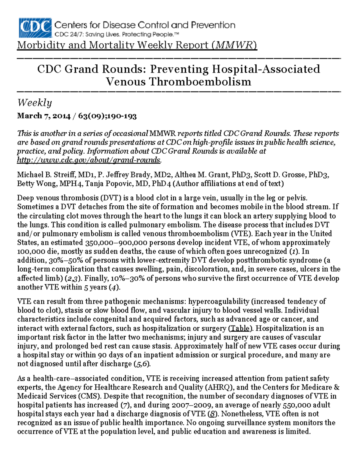 Preventing Hospital-Associated VTE - Morbidity and Mortality Weekly ...