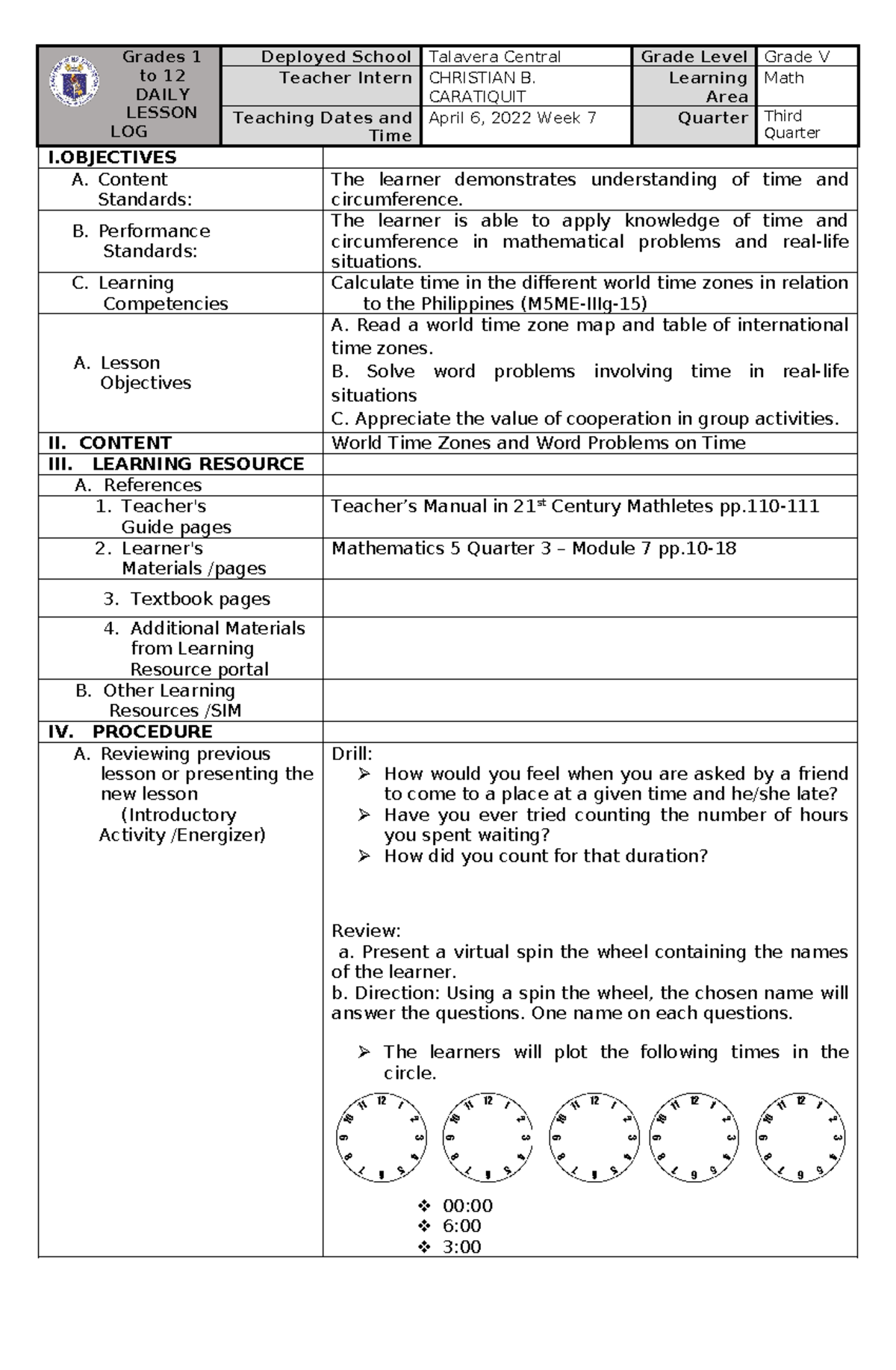 DLL MATH M7-L2 - daily lesson log - I A. Content Standards: The learner ...