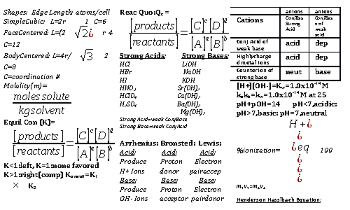 Chemistry 233 Midterm Notecard - Shapes: Edge Length: SimpleCubic: 1 ...