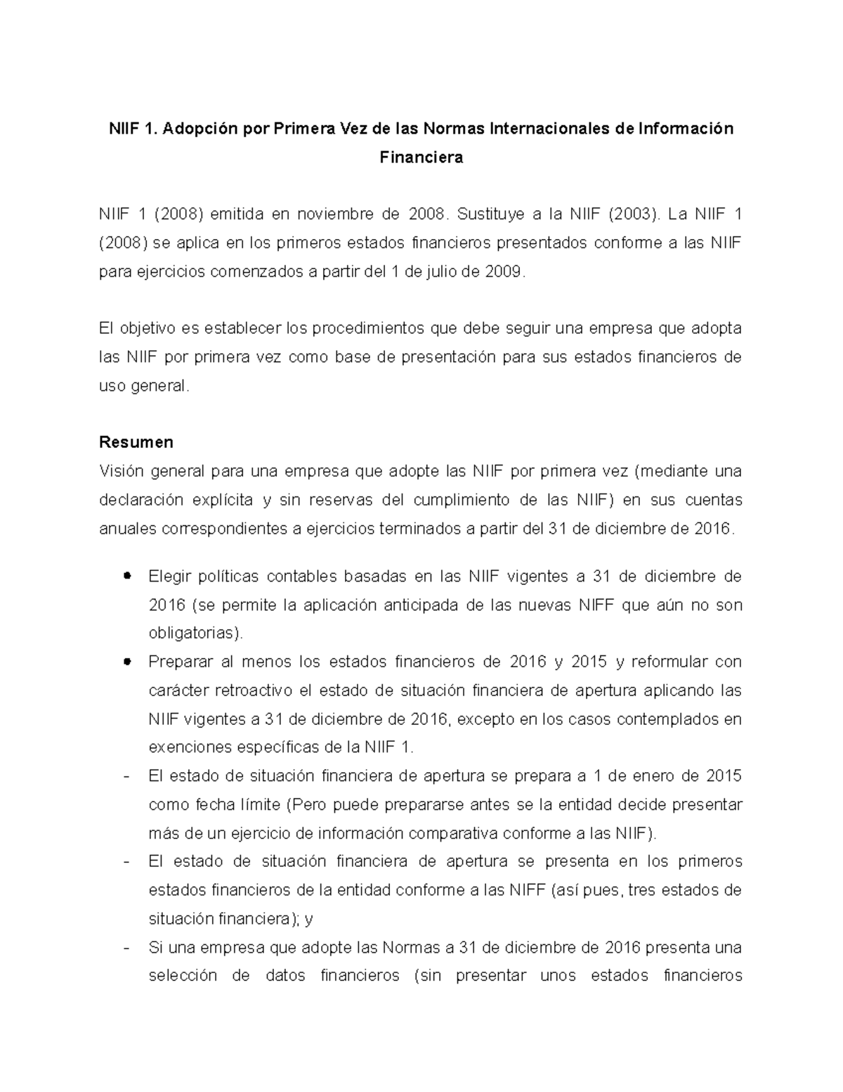Resumen NIIF - Apuntes 10 - NIIF 1. Adopción por Primera Vez de las ...