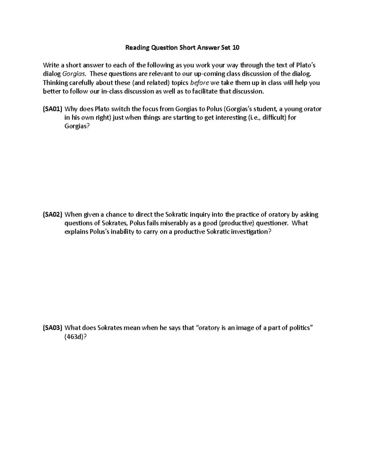 Short Answer Reading Question Set 10 - Reading Question Short Answer ...