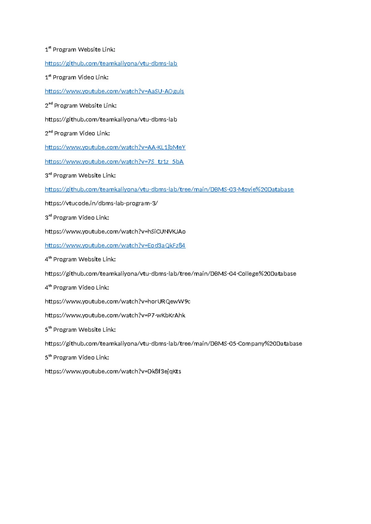 21csl55 Dbms Laboratory Manual 1 St Program Website Link Github