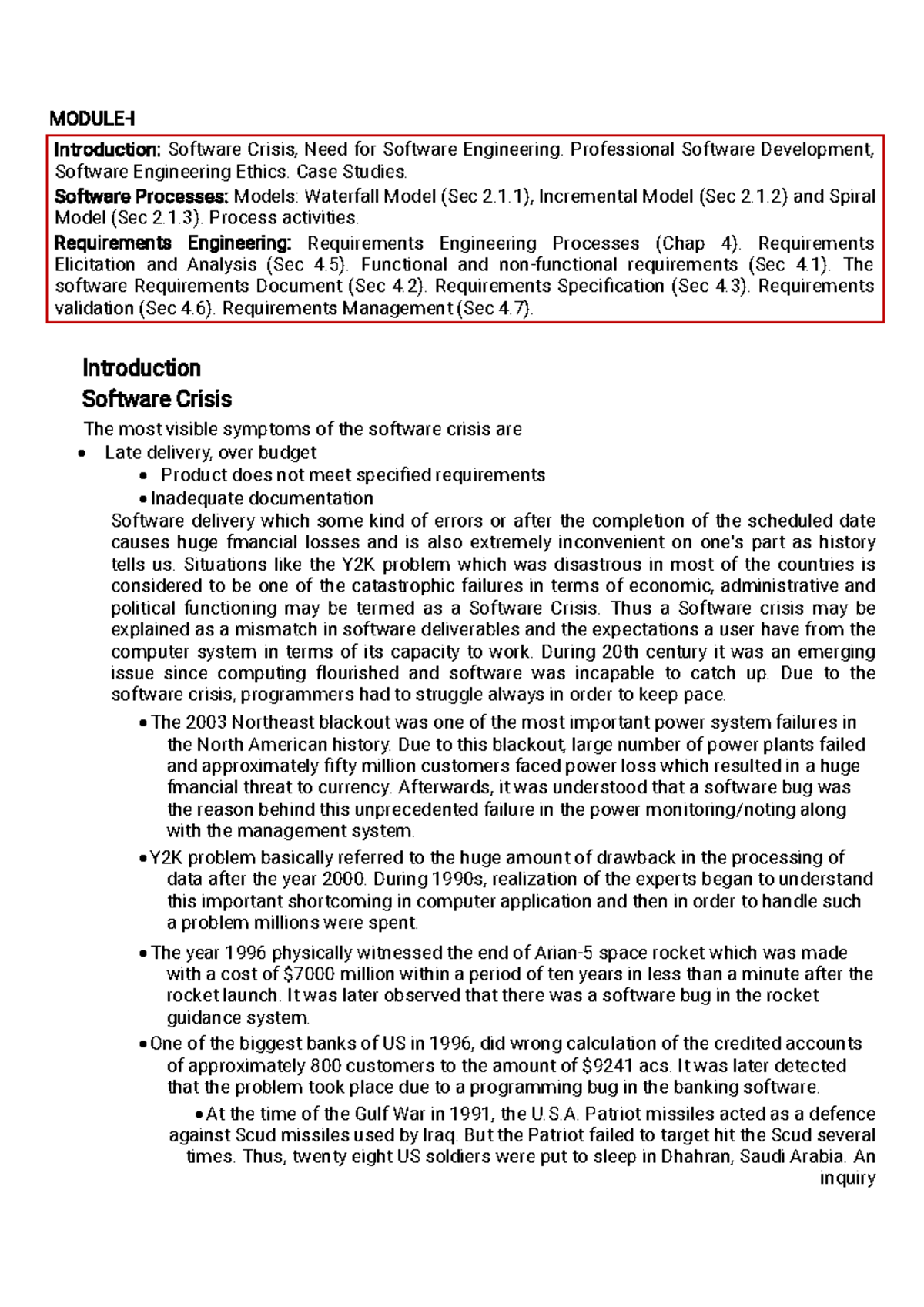 Mod1 SE - MODULE-I Introduction:SoftwareCrisis,NeedforSoftwareEngineering, - Studocu