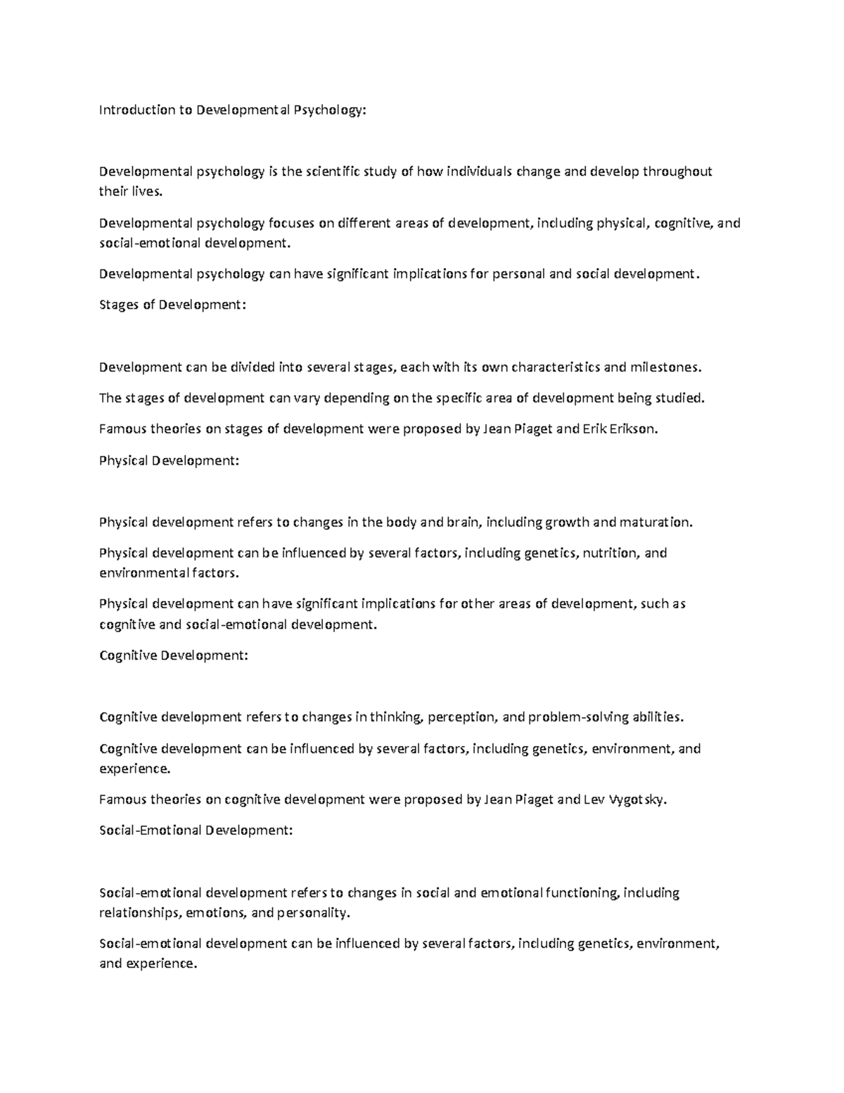 Psych - Introduction to Developmental Psychology: Developmental ...