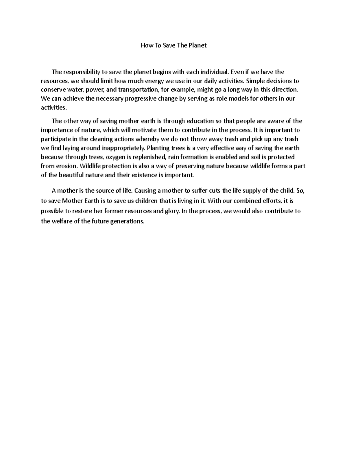 Assignment on How To Save The Planet - How To Save The Planet The ...