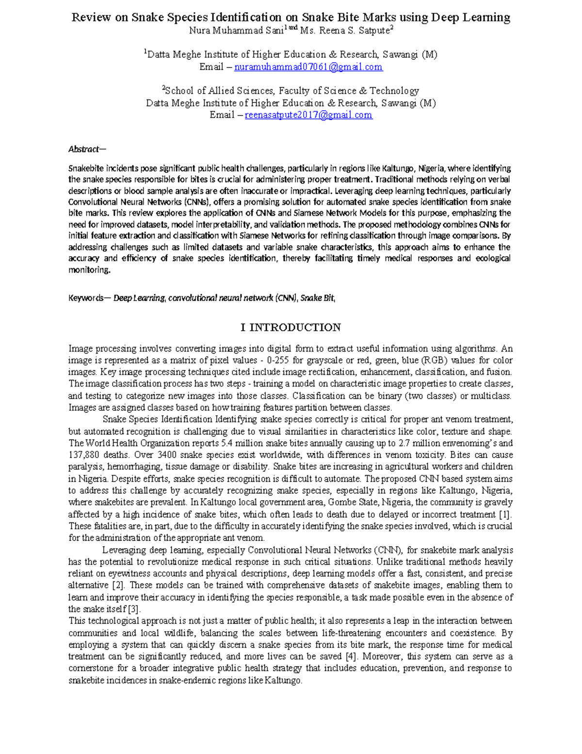 Snake identification review paper - Review on Snake Species ...