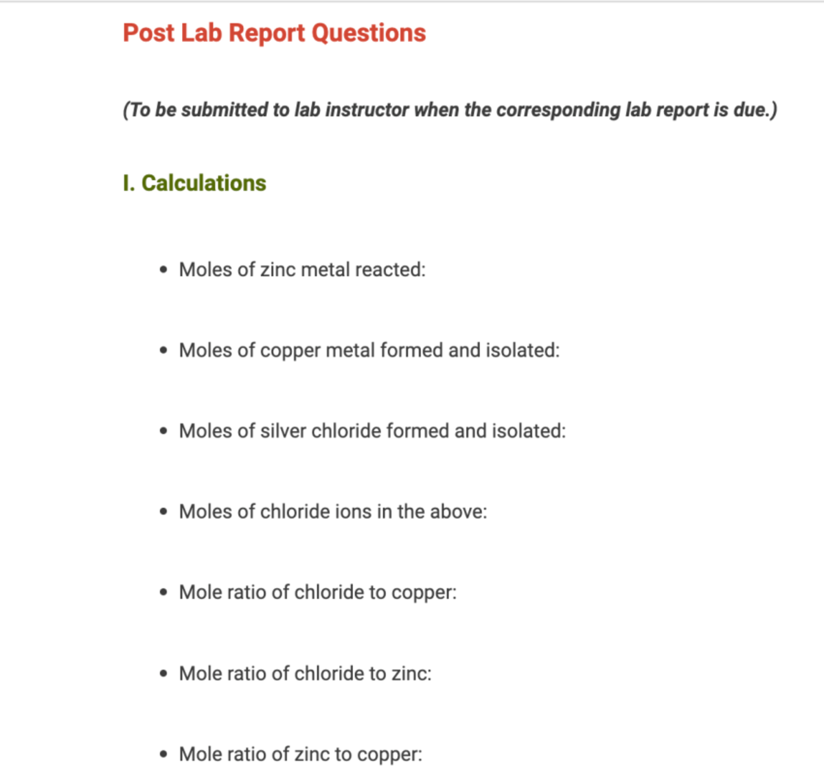 Post lab questions 4 - CHEM 1031 - Studocu