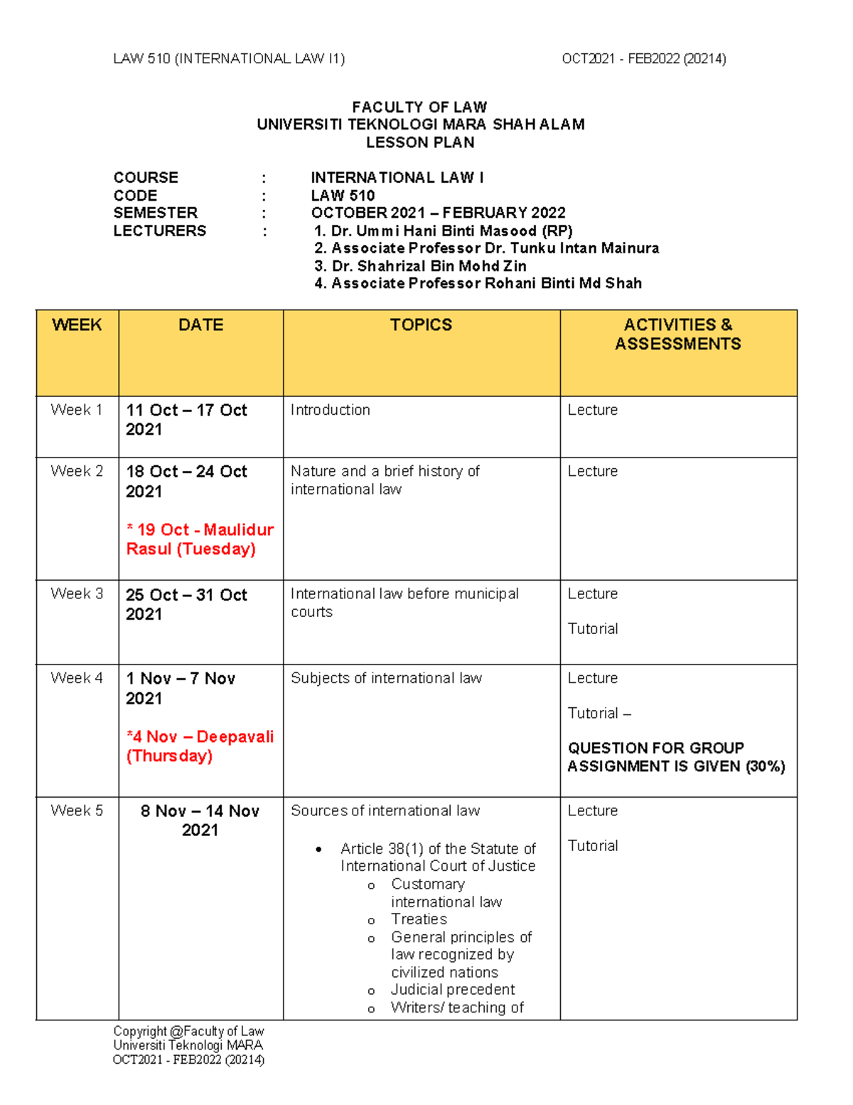 1. PIL 1 Ui Tmlaw Lesson PLAN FOR SEM OCT 2021 - FEB 2022 - Land Law ...
