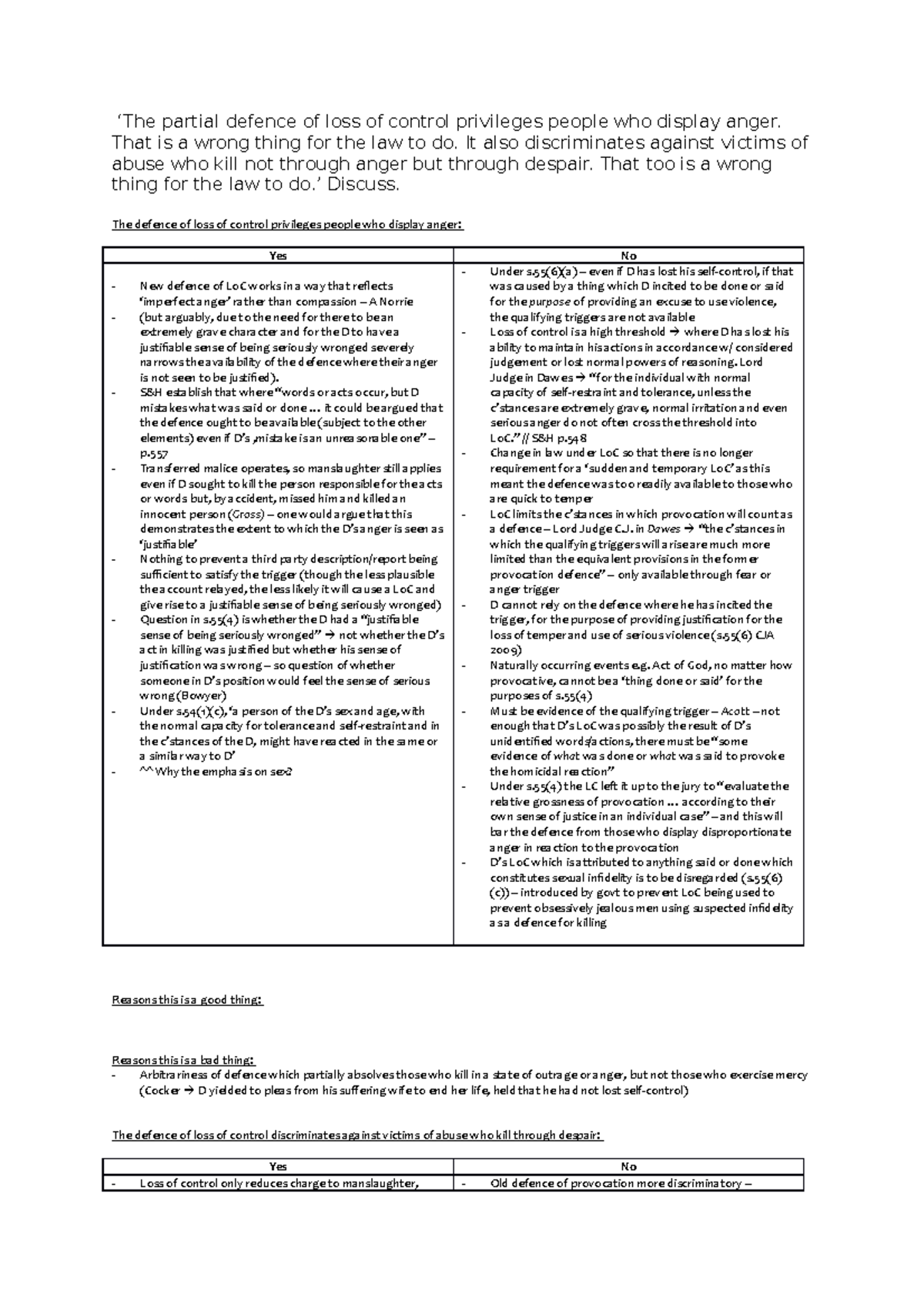 Tutorial 2 - homicide reading - ‘The partial defence of loss of control ...