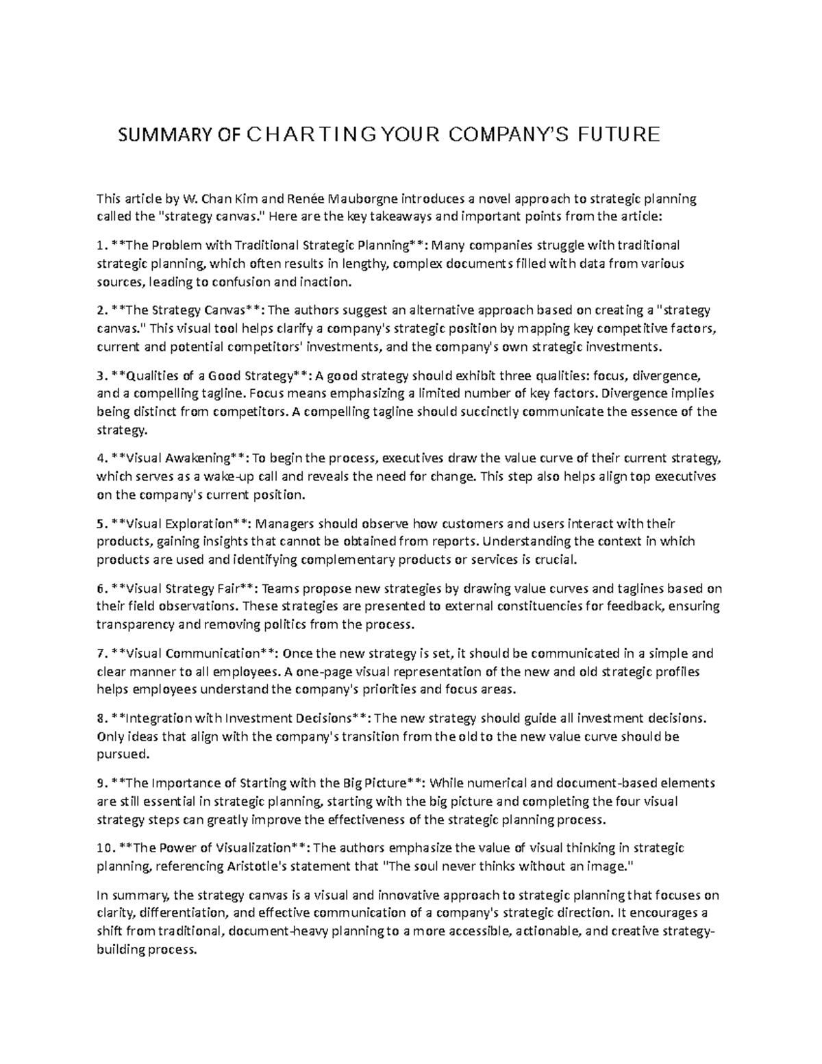 Summary OF Chartingyour Company - SUMMARY OF C H A R T I N G YOUR ...