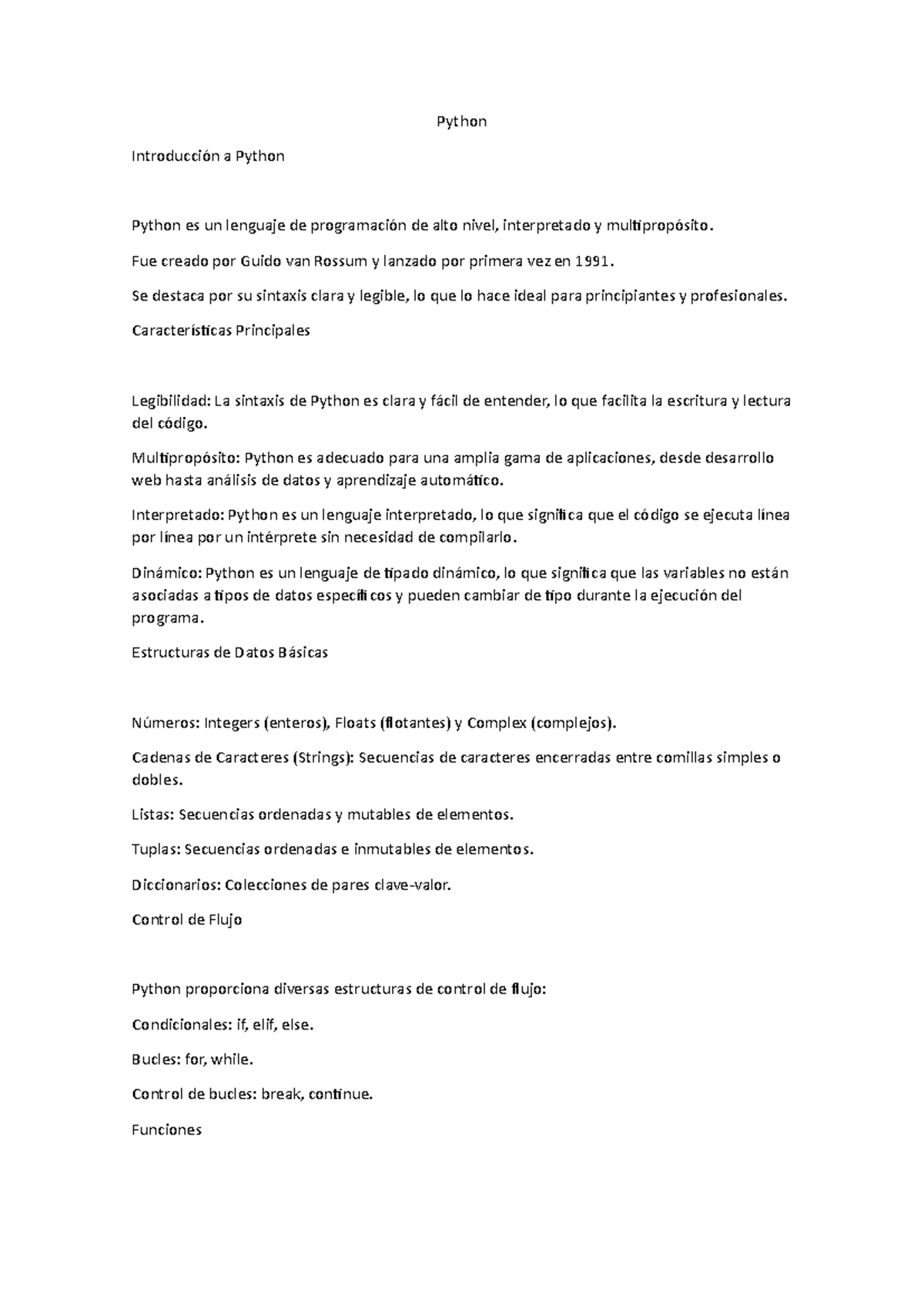 Python Resumen - Python Introducción a Python Python es un lenguaje de ...