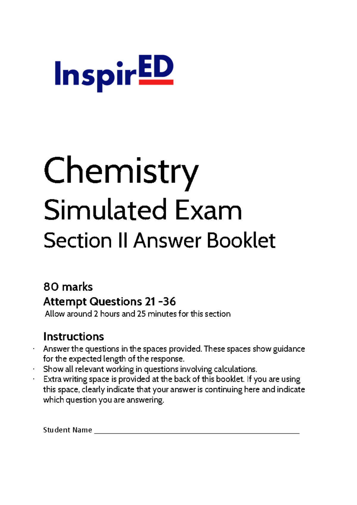 2019 inspir ED - trial exam - Chemistry Simulated Exam Section II ...