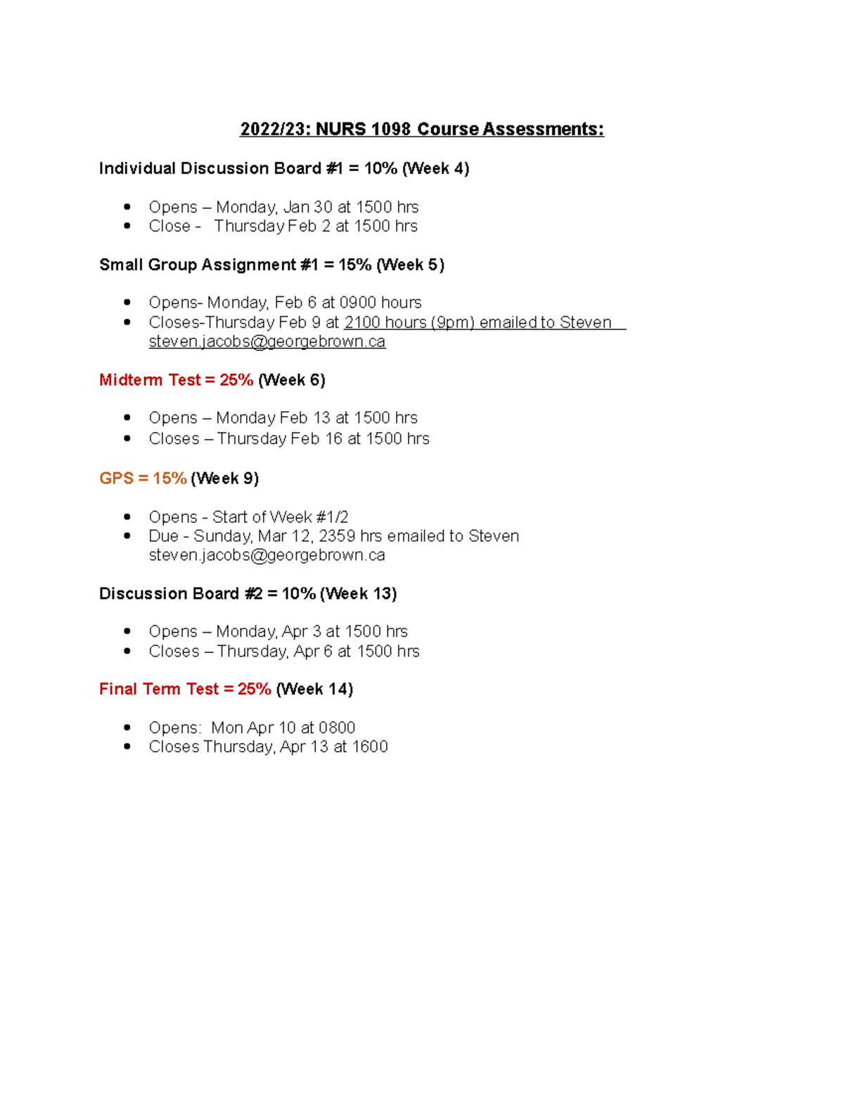 Assessments due date - czxxzc - 2022/23: NURS 1098 Course Assessments ...