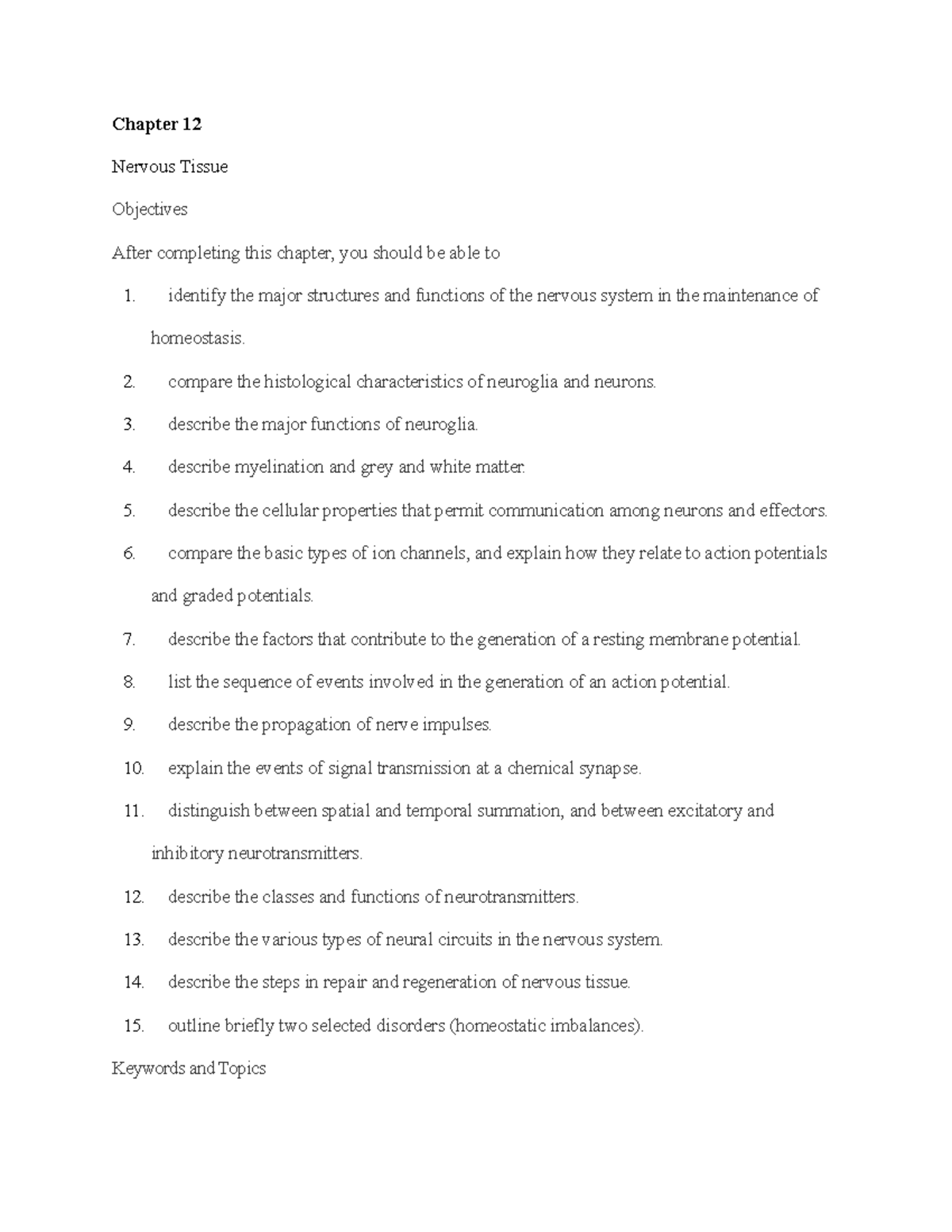 Chapter 12 - PRACTICE MATERIALS - Chapter 12 Nervous Tissue Objectives ...