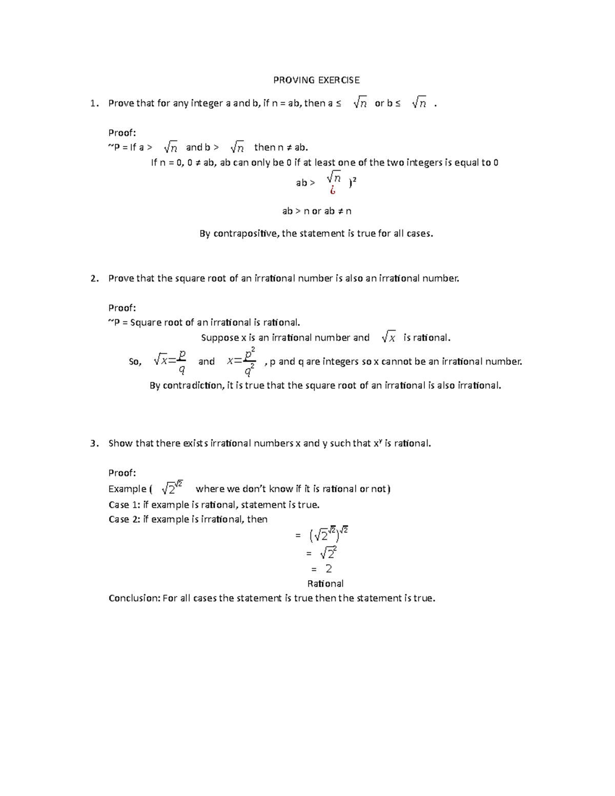 Proving exercise - Mathematical Analysis II - University of the ...