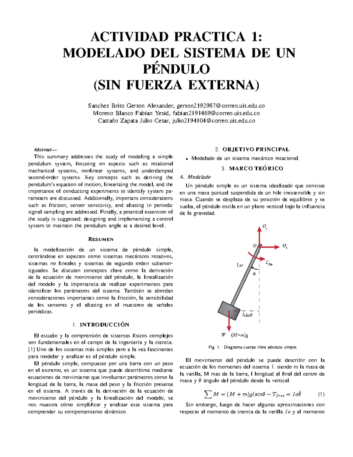 Practica 1 Control 2 - ACTIVIDAD PRACTICA 1: MODELADO DEL SISTEMA DE UN ...