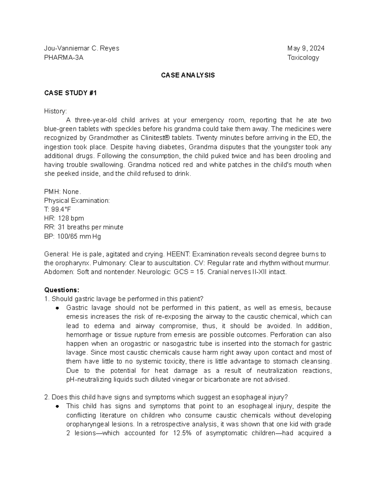 Toxicology Case Analysis - Jou-Vanniemar C. Reyes May 9, 2024 PHARMA-3A ...