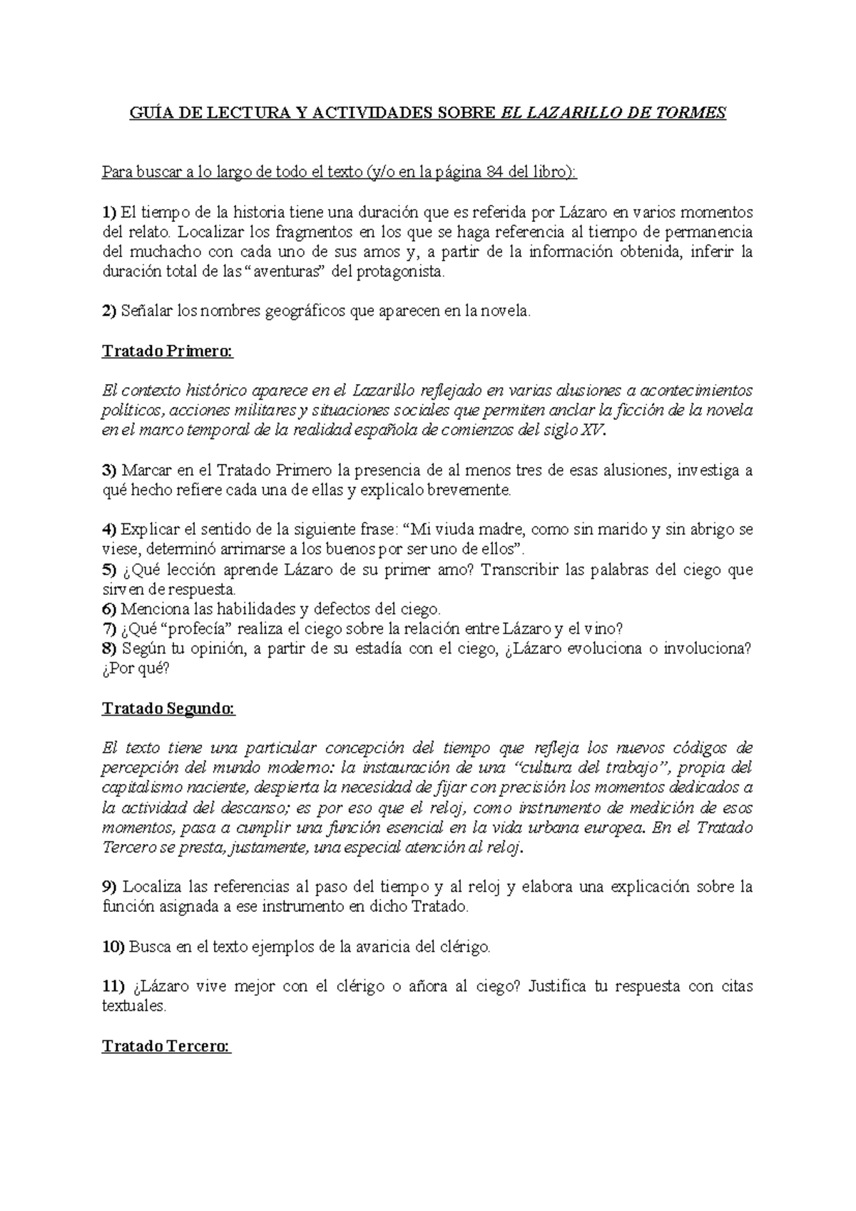 GUÍA DE Lectura EL Lazarillo DE Tormes - GUÍA DE LECTURA Y ACTIVIDADES ...