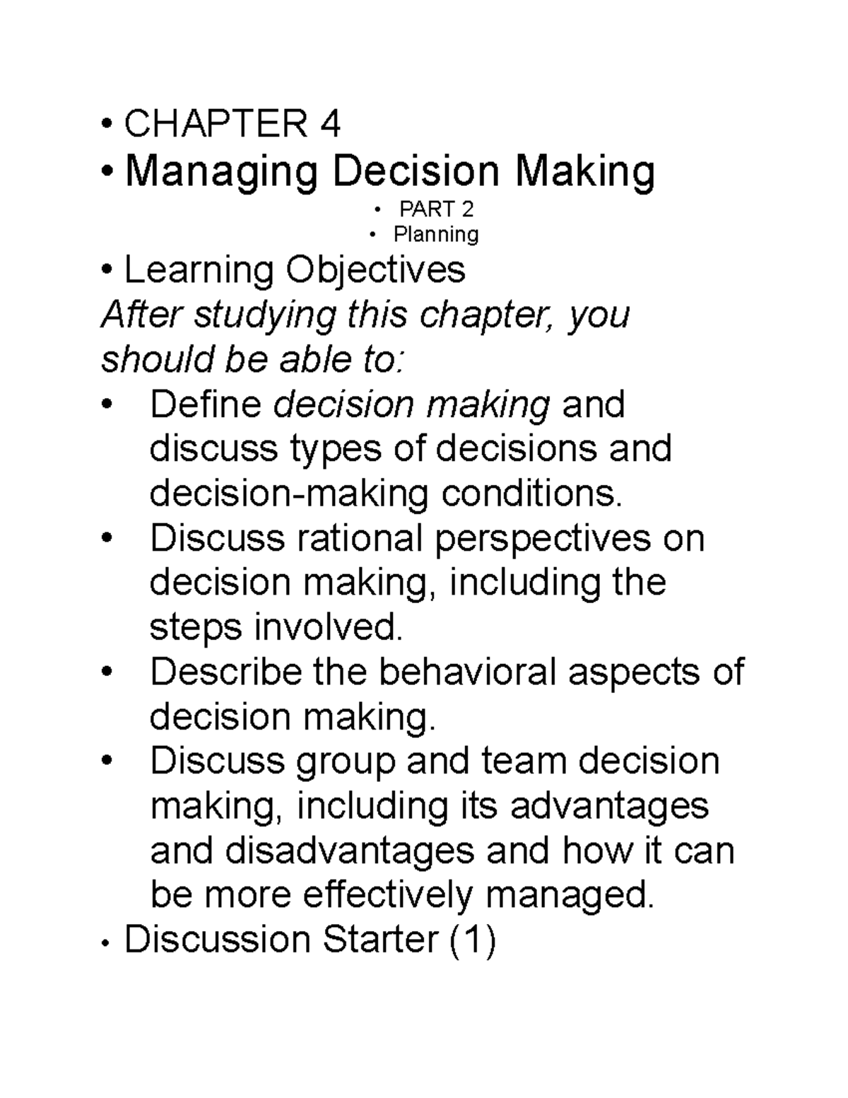 Chapter 4 - MMP201 - • CHAPTER 4 • Managing Decision Making • PART 2 ...
