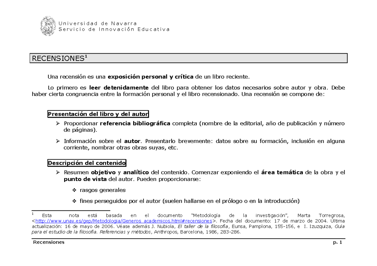 Recensiones - Exemples de recensions - U n i v e r s i d a d d e N a v ...