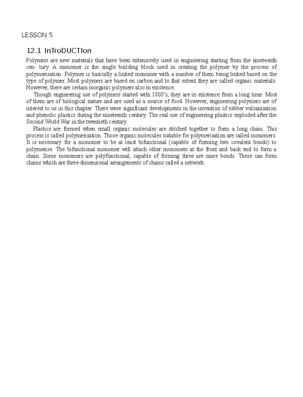 PM 108 Manufacturing Technology 6 - LESSON 5 12 InTroDUCTIon Polymers ...