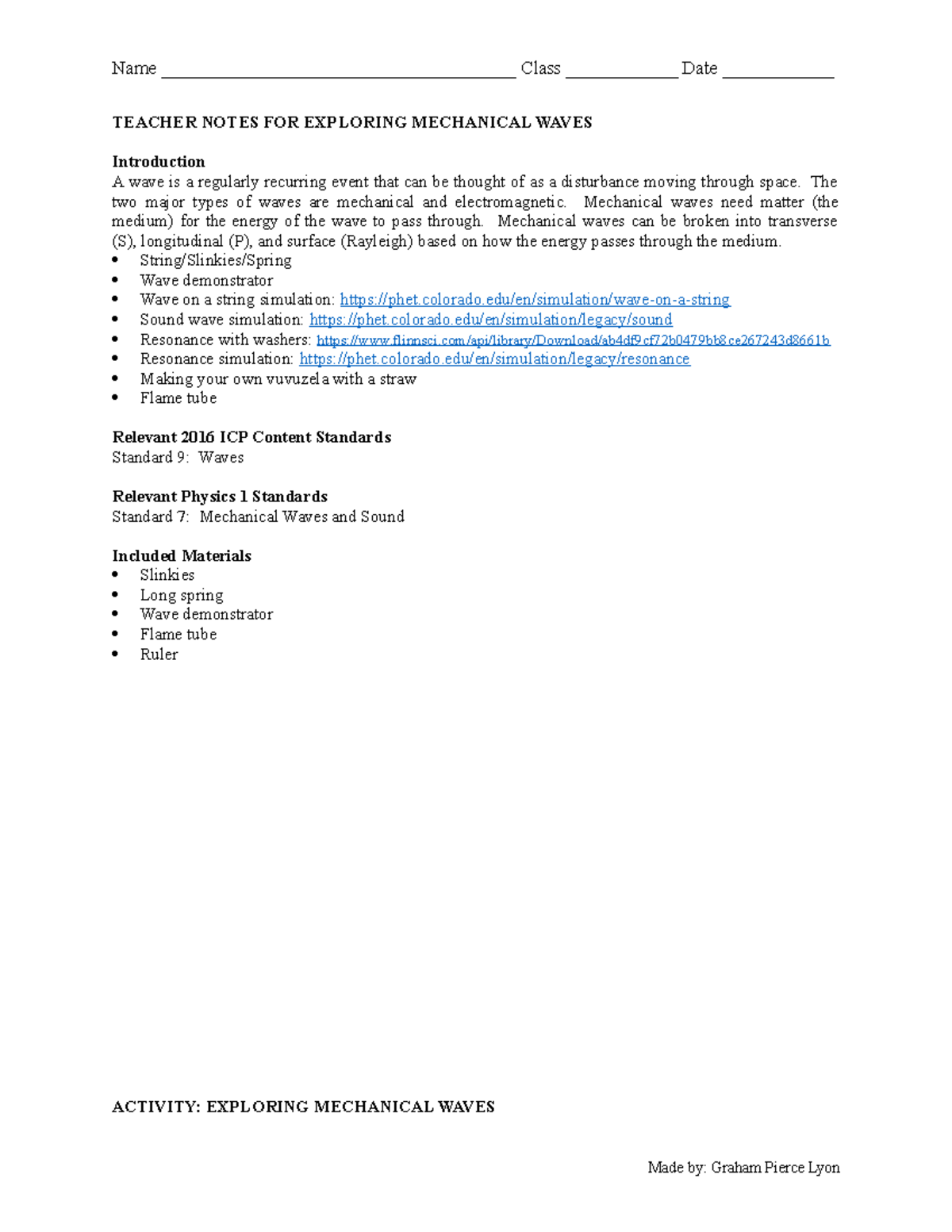 Exploring Mechanical Waves - Name ...