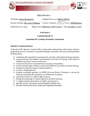 FS-1-Learning Episode-10-Activity-10 - Field Study 1 – Learning Episode ...