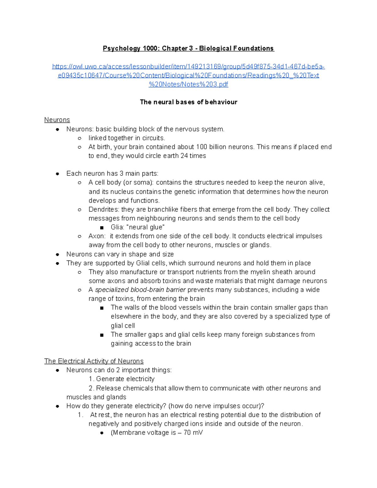 Psychology 1000 Chapter 3 - Biological Foundations - Psychology 1000 ...