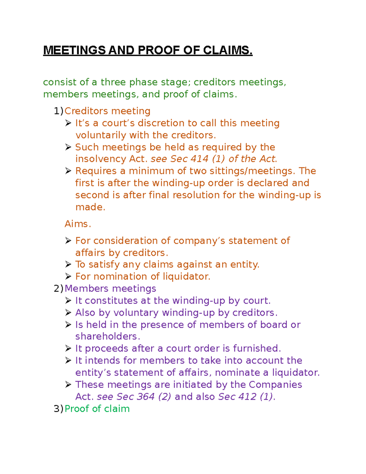 Meetings AND Proof OF Claims - MEETINGS AND PROOF OF CLAIMS. consist of ...