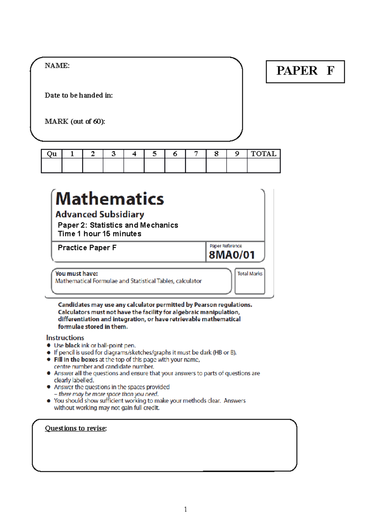 Sample/practice exam June, questions - NAME: Date to be handed in: MARK ...