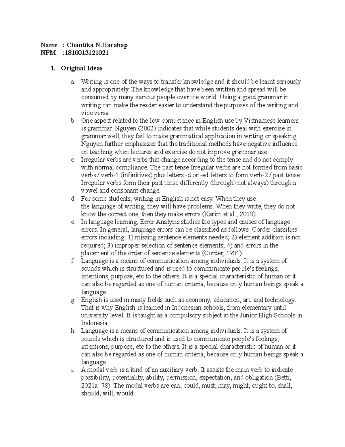 WSR APA 7Th - WRITING SCIENTIFIC REPORT STYLE APA7th - Name : Chantika ...