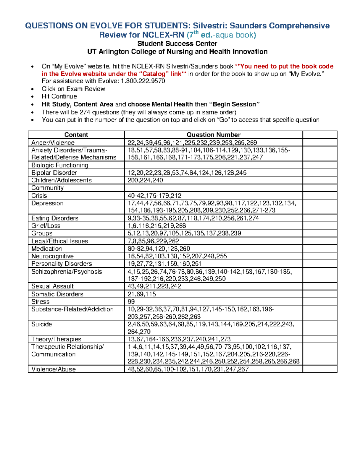 Saunders-Silvestri Psych questions-7th - QUESTIONS ON EVOLVE FOR ...